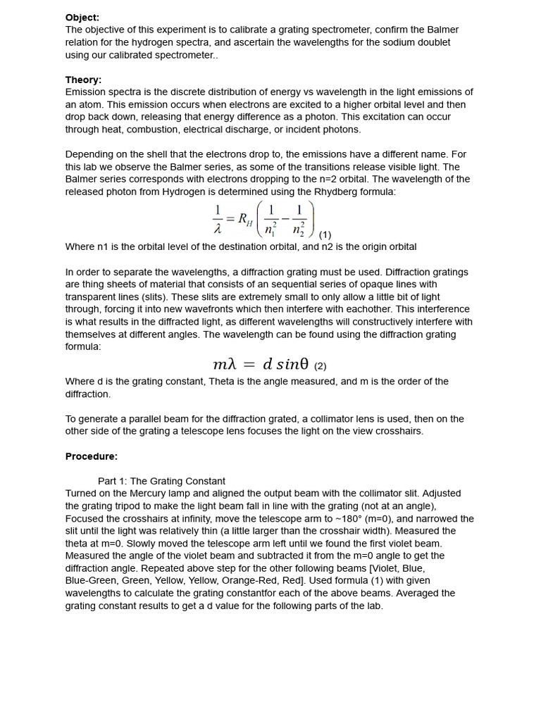 Lab9_Phys215 | PDF | Emission Spectrum | Diffraction