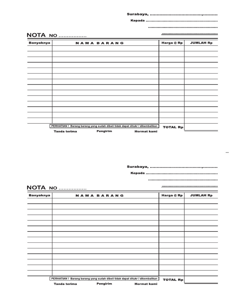 Nota Kosongan Setengah Folio Convert | PDF