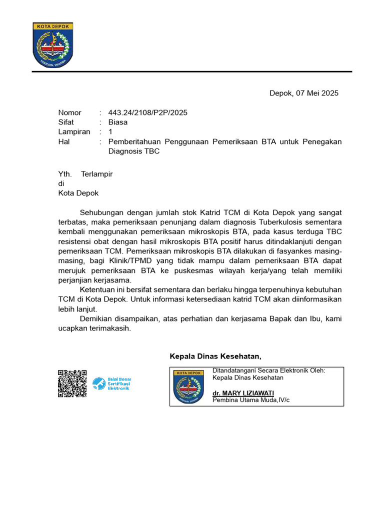 Surat Pemeriksaan TBC Dengan BTA | PDF