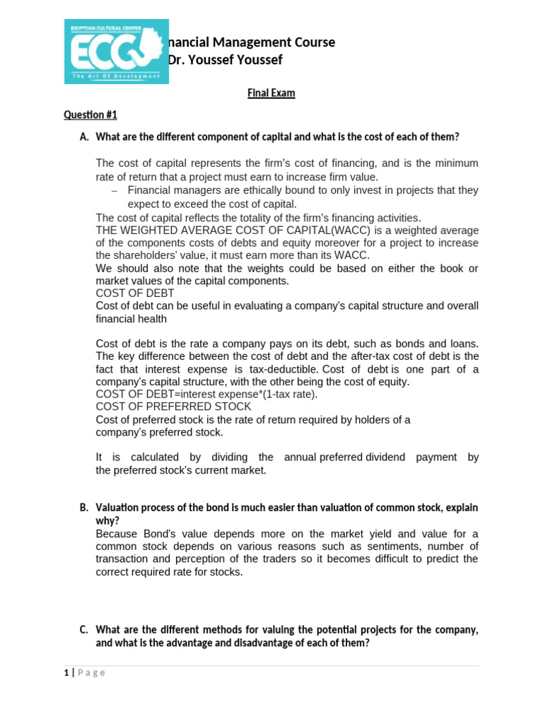 MBA Financial Management Exam Insights | PDF | Cost Of Capital ...