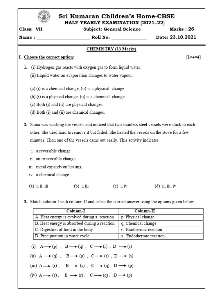 Class VII General Science Exam 2021-22 | PDF | Digestion | Stomach