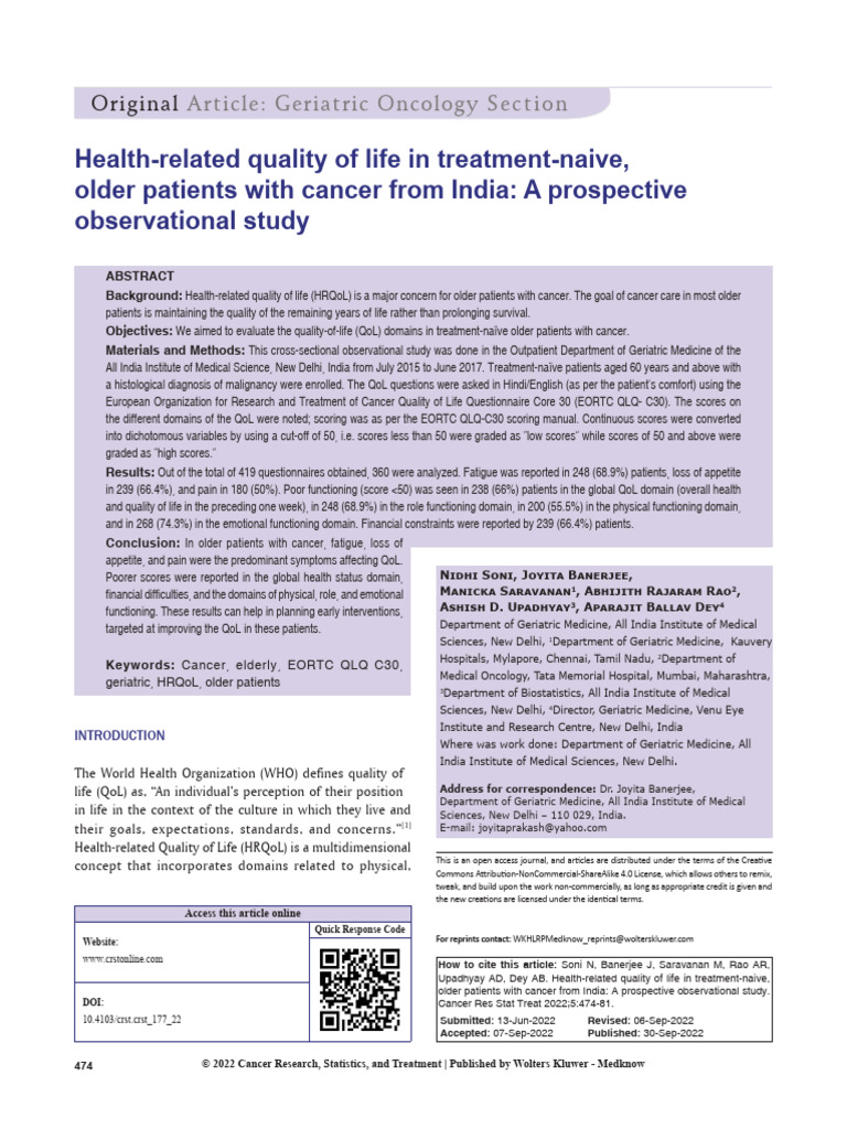 Health Related Quality of Life in Treatment Naive,.12 | PDF | Oncology ...