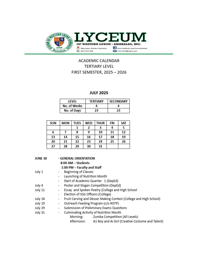 Tertiary Academic Calendar 2025-2026 | PDF | Academic Term | Observances