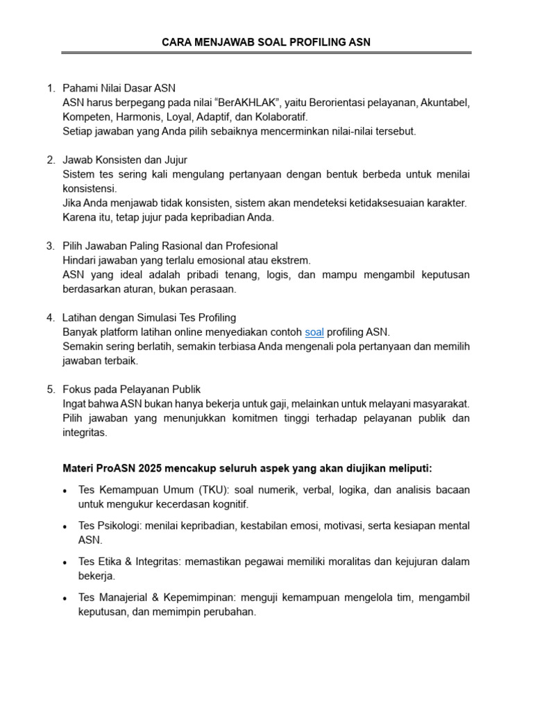 Cara Menjawab Soal Profiling Asn | PDF