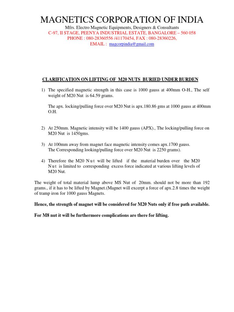 Magnetic Lifting of M20 Nuts Explained | PDF