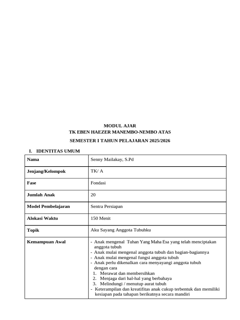 Contoh Modul Ajar Paud Merdeka Compress | PDF