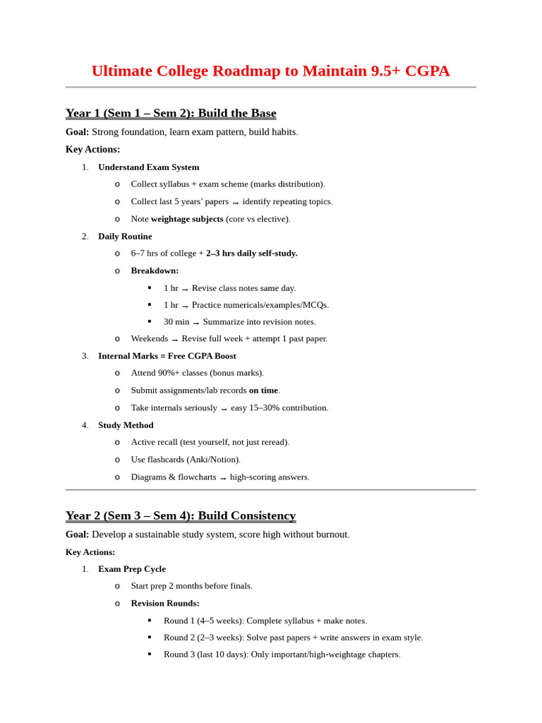 College Roadmap for 9.5+ CGPA Success | PDF | Cognitive Science | Cognition