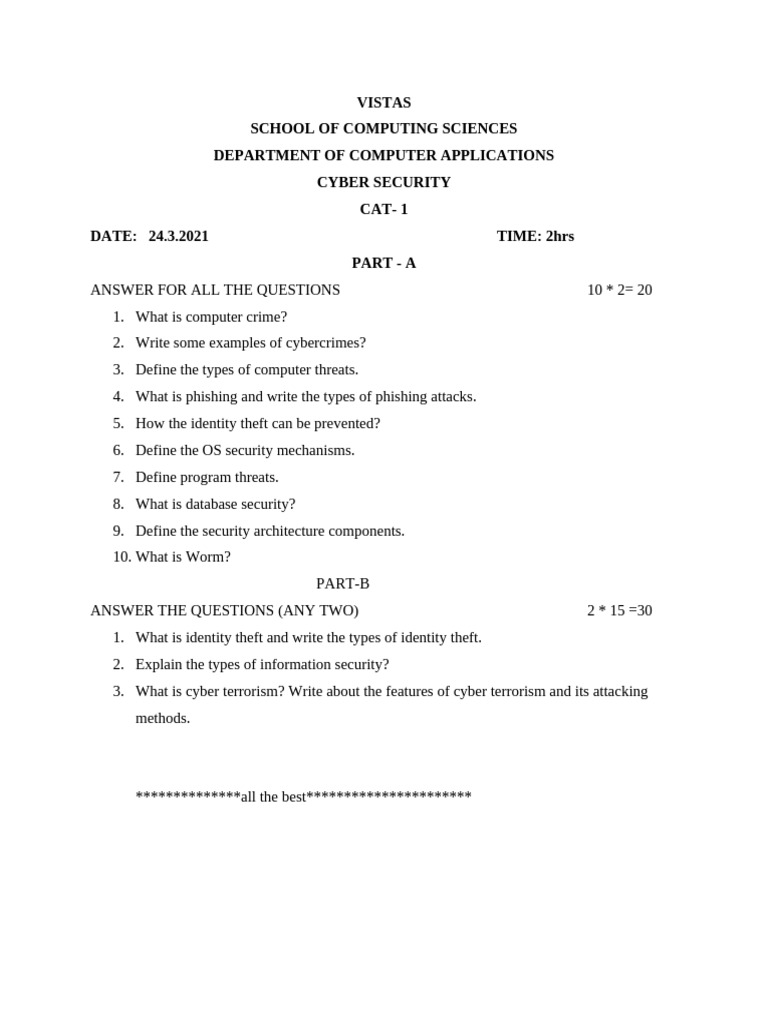 Cyber Security Exam Questions Guide | PDF