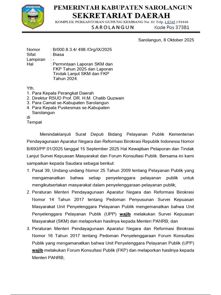Laporan SKM dan FKP 2025 Sarolangun | PDF