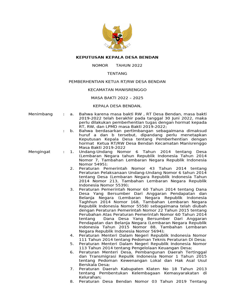 Format Baru SK Pemberhentian RW RT Dan LPMD | PDF