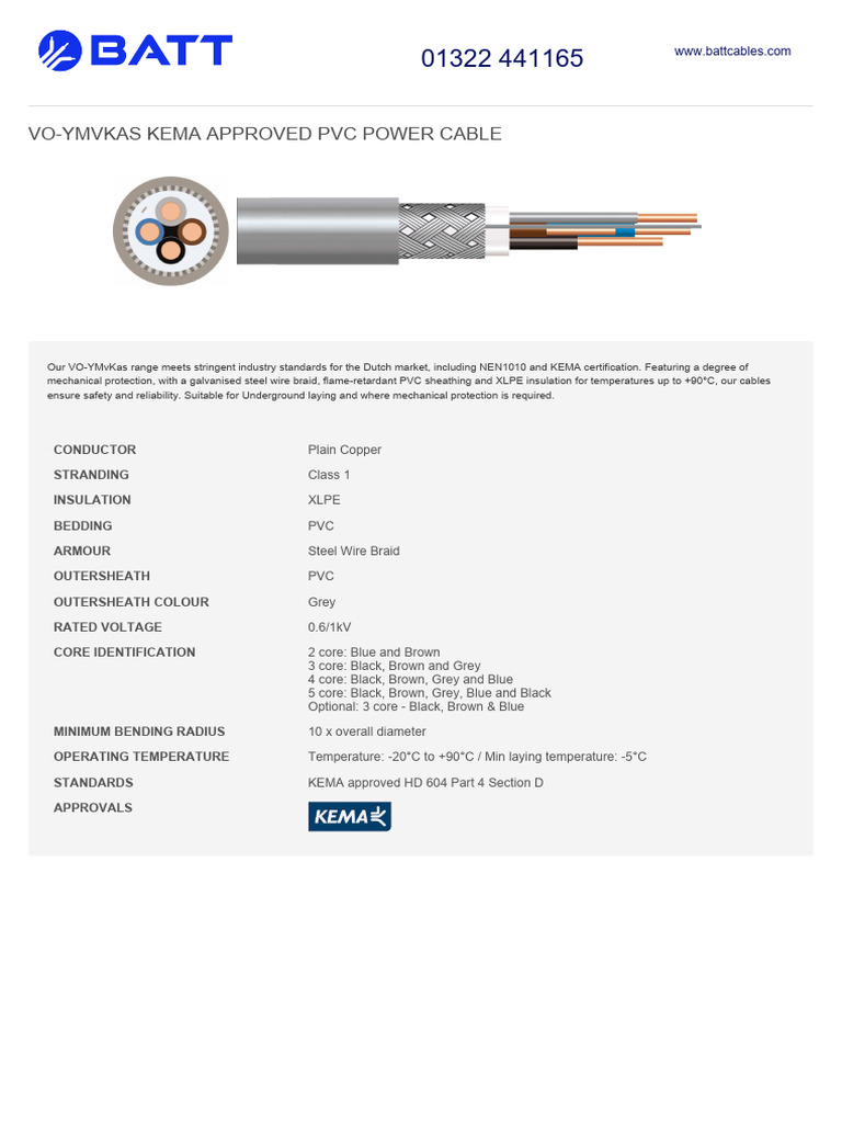 KEMA Approved PVC Power Cable Specs | PDF | Insulator (Electricity ...