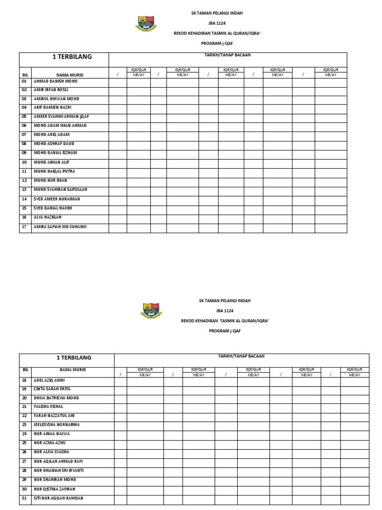 Rekod Kehadiran Tasmik | PDF