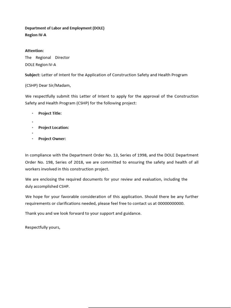 DOLE CSHP Application Letter | PDF