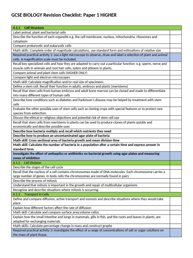 2023 - TRIPLE Paper 1 Revision Checklist | PDF | Cellular Respiration ...