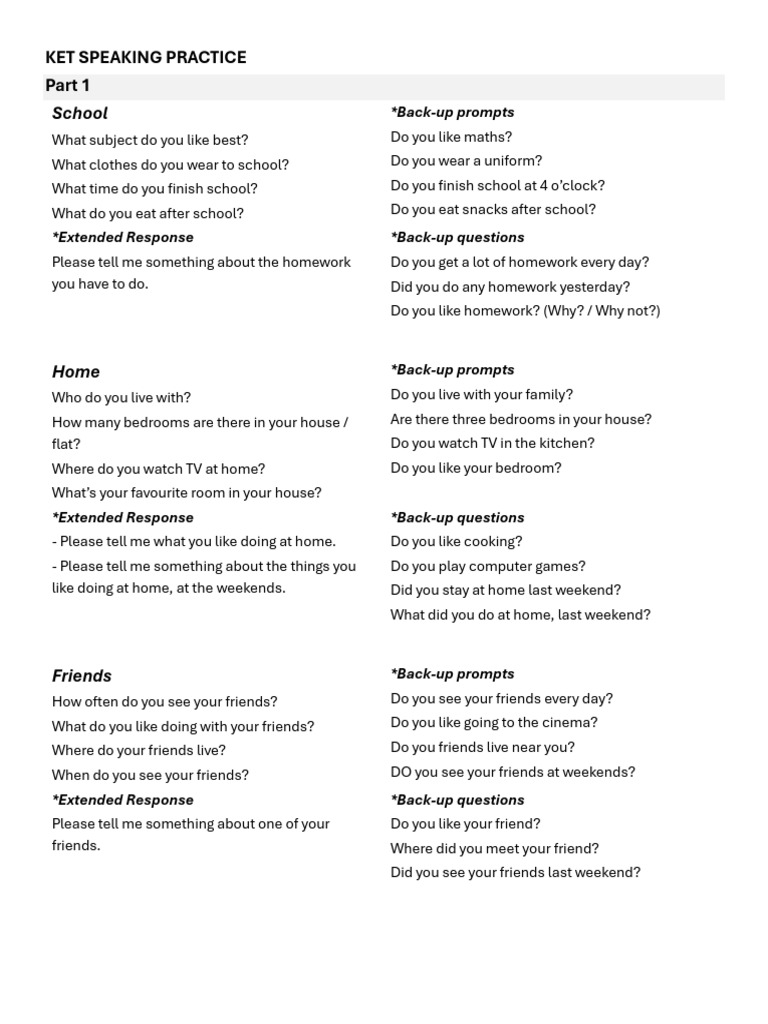 Ket Speaking Practice | PDF