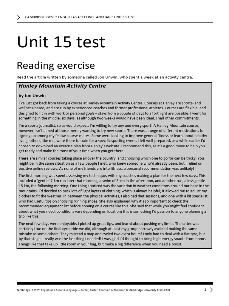Igcse Esl 6ed TR Unit15 Test | PDF