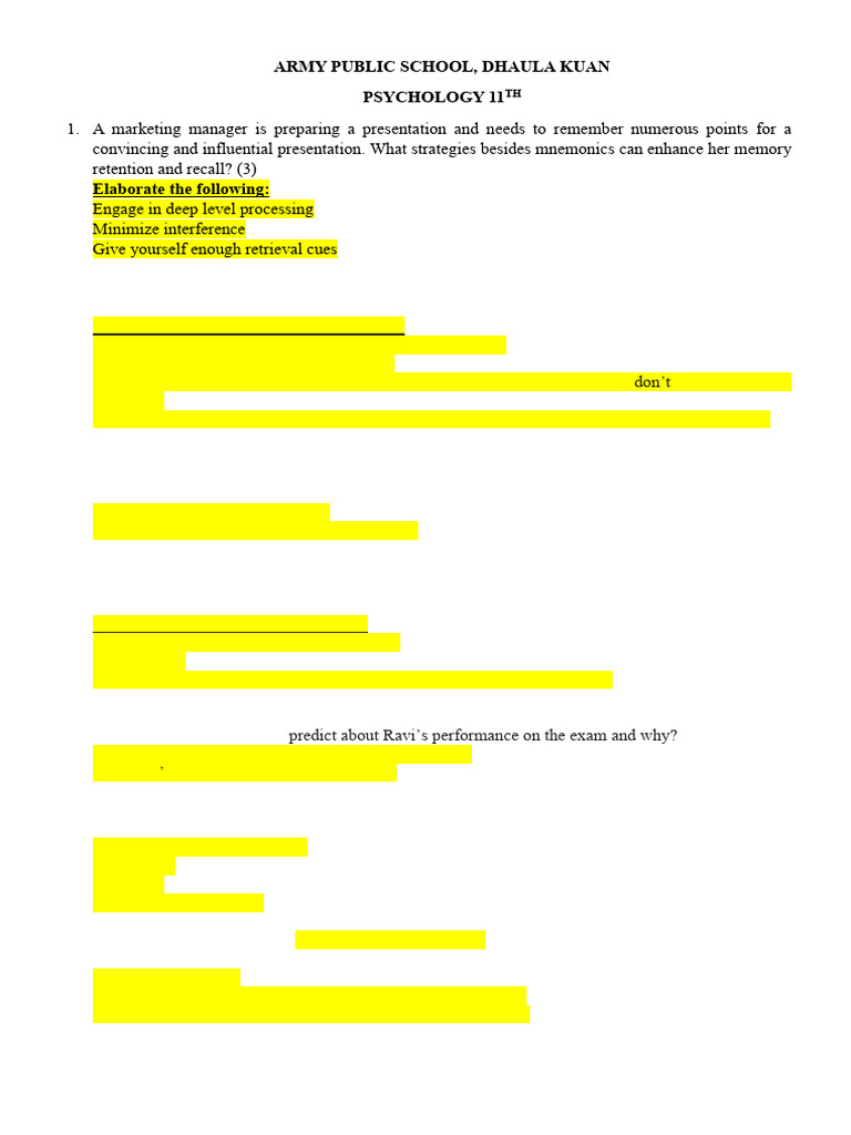 Chapter-6 Memory Questions | PDF | Memory | Recall (Memory)