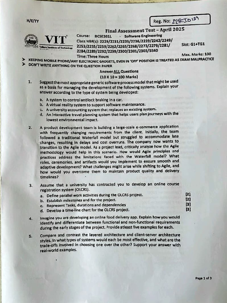 BCSE301L-FAT-G1-2025-2026 | PDF | Software Development Process | Software