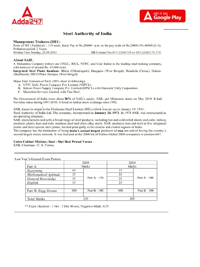 SAIL MT Previous Year Question Paper | PDF