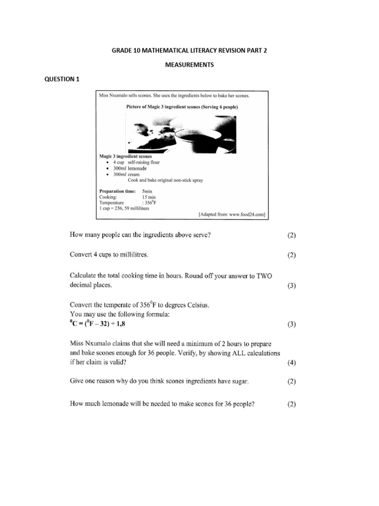 Grade 10 Mathematical Literacy Revision Part 2 | PDF