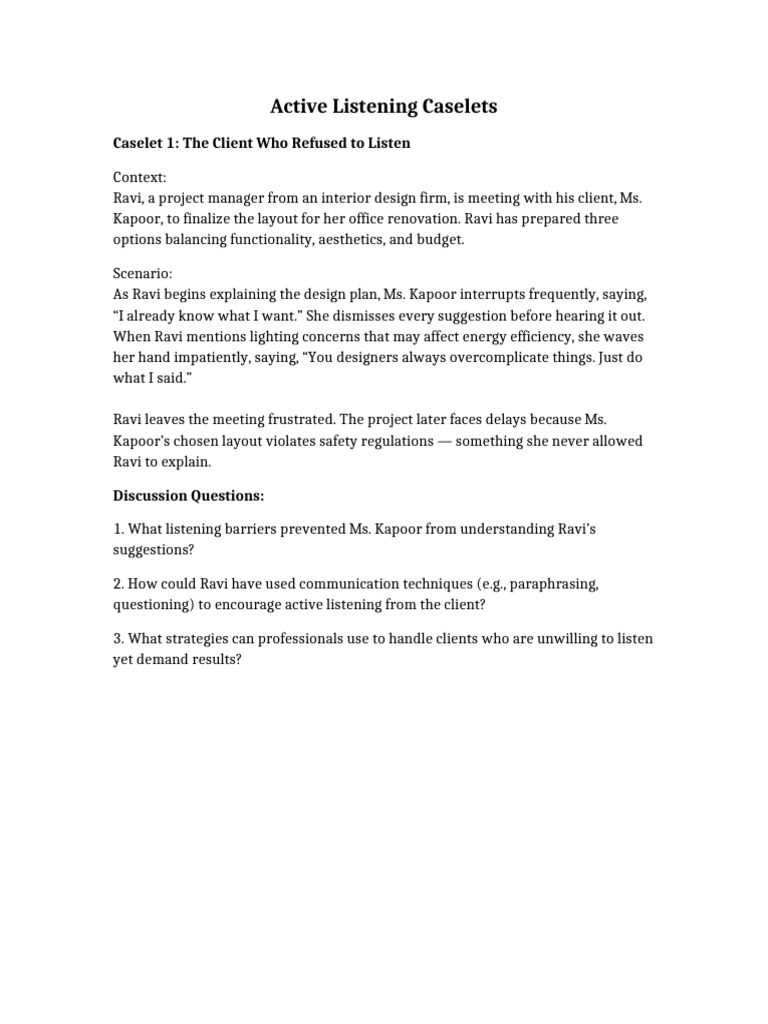 Active Listening Challenges in Professional Settings | PDF ...