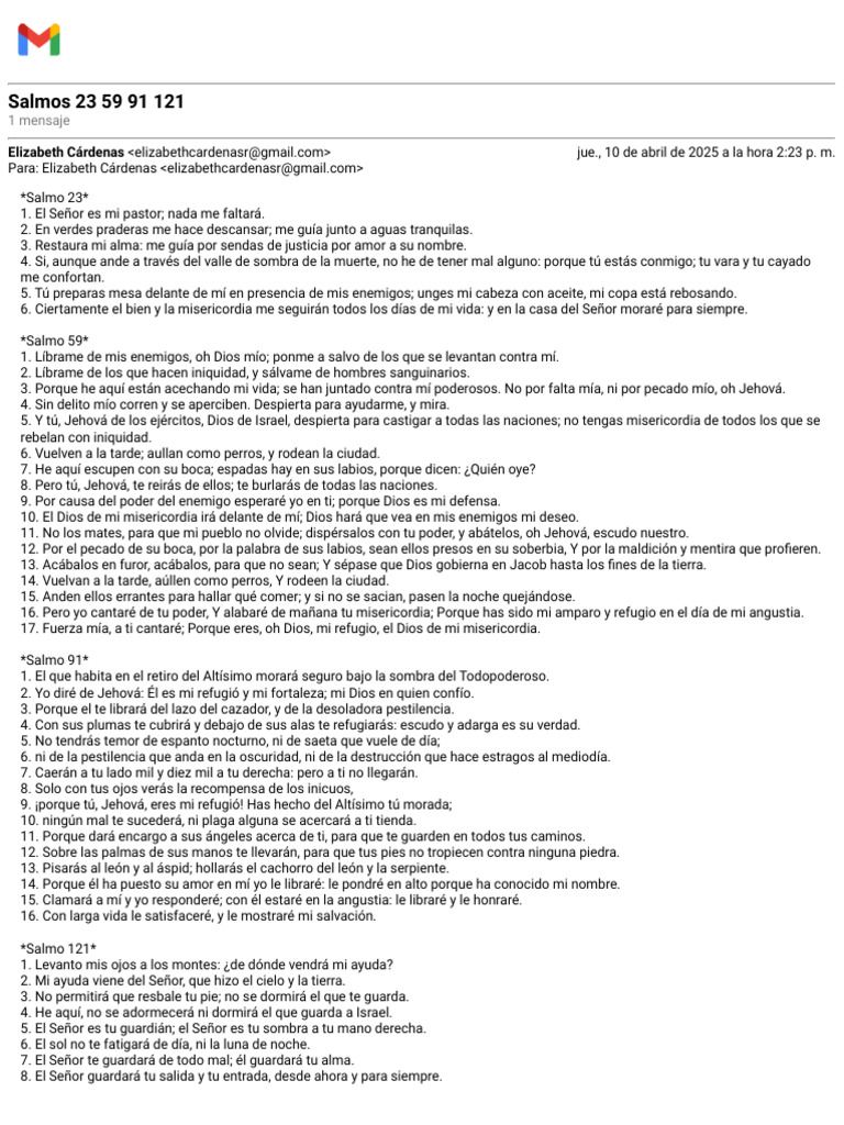 Gmail - Salmos 23 59 91 121 | PDF | Musica Religiosa | Literatura de la ...