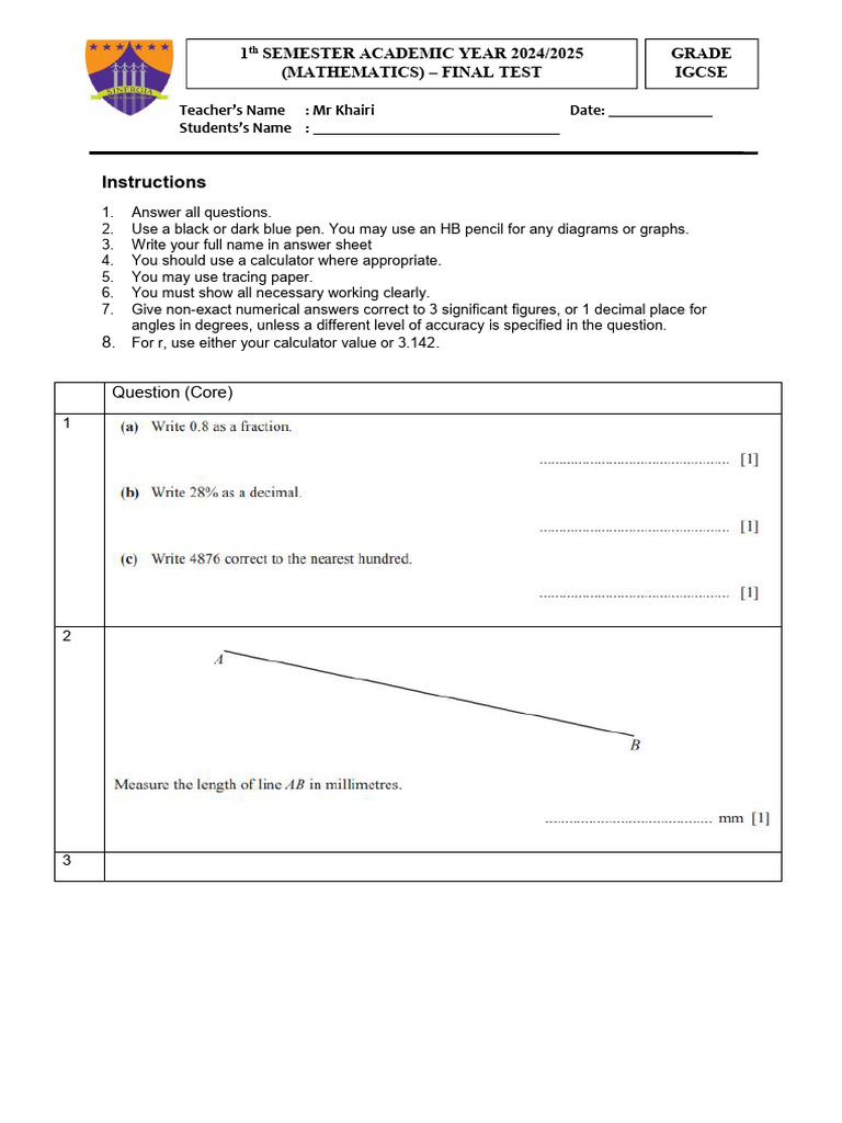 Final Test Math - Aloy Karen Grace Khaizuran | PDF | Chess Theory | Chess