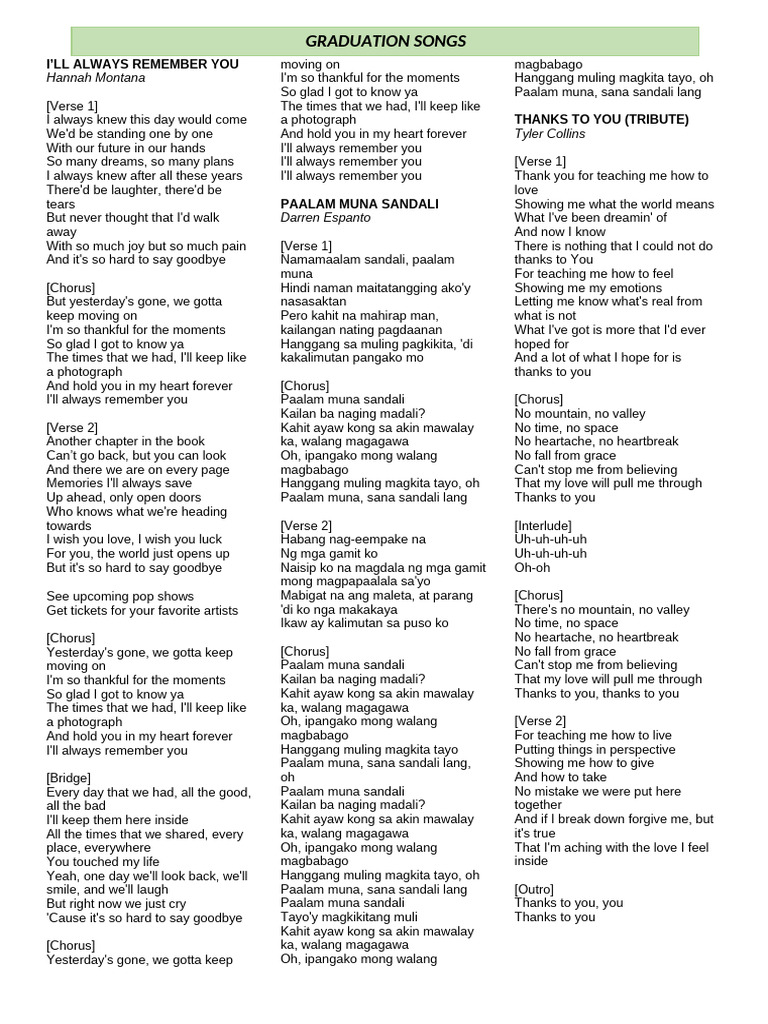 Graduation Songs for Farewell Moments | PDF