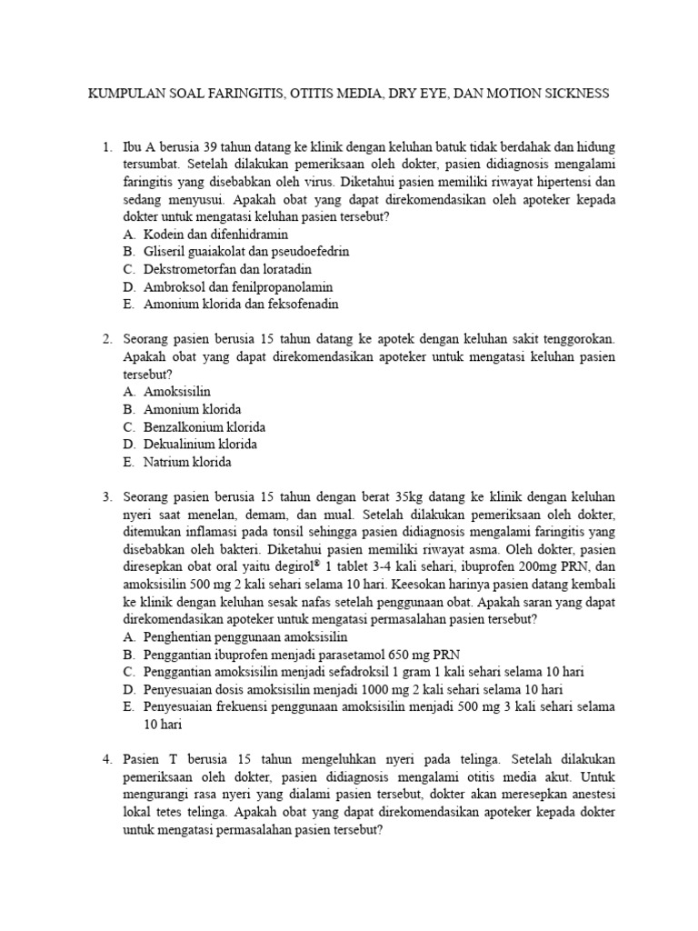 Soal Faringitis, Otitis Media & Motion Sickness | PDF
