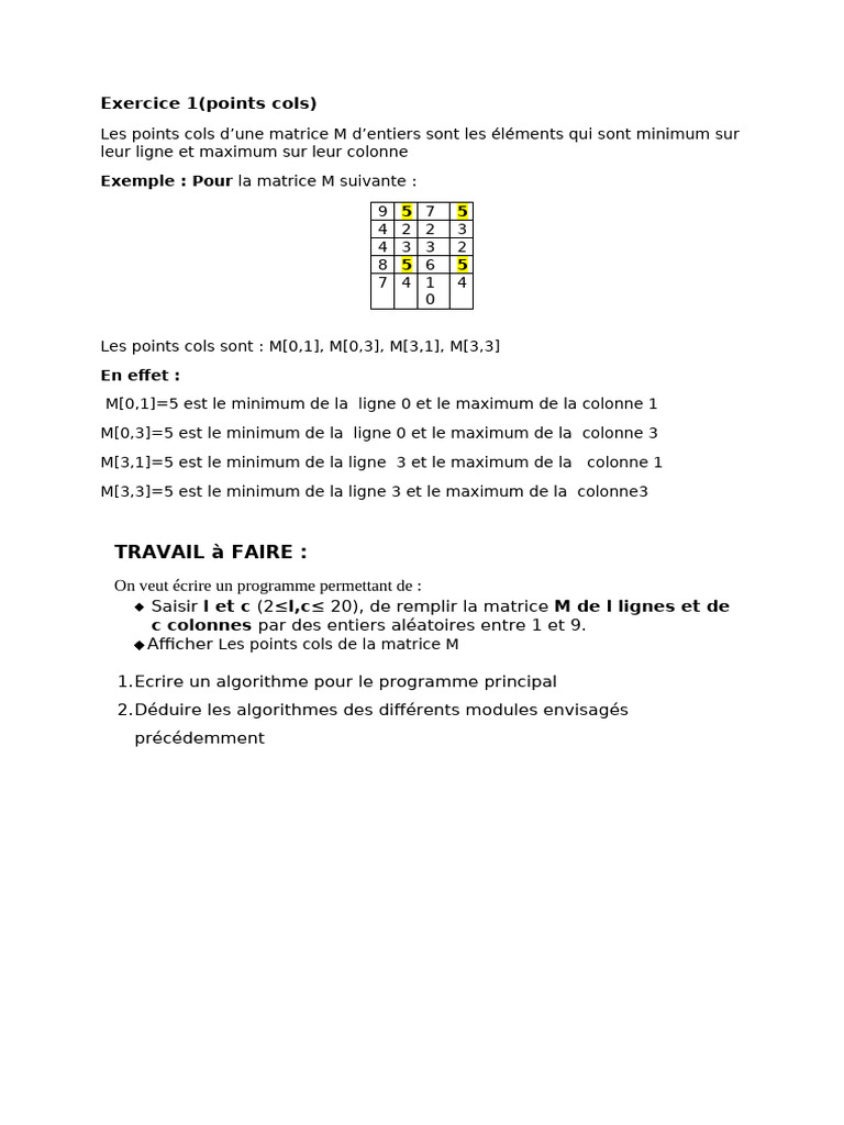 Exercices Corrigé Matrice (Points Cols Et Colonne Dominante) | PDF