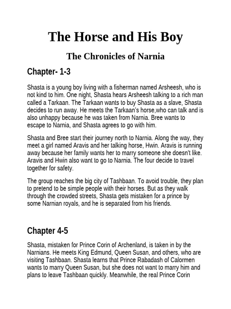 The Horse and His Boy - Summary | PDF | C. S. Lewis | The Chronicles Of ...