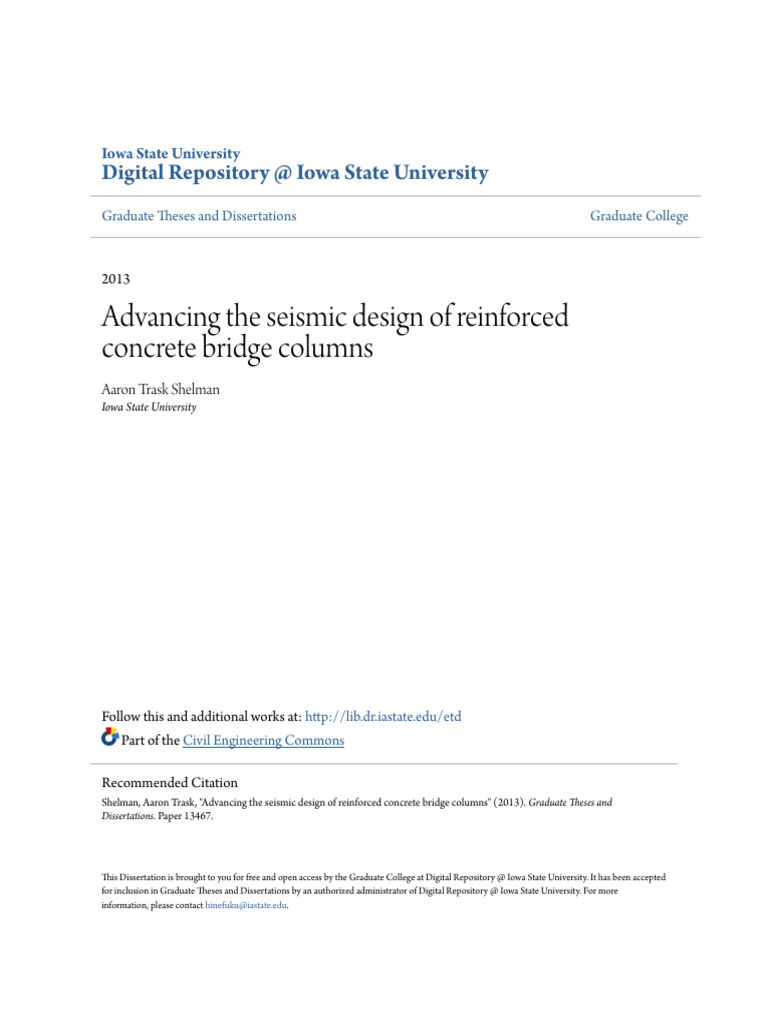 Advancing The Seismic Design of Reinforced Concrete Bridge Column | PDF ...