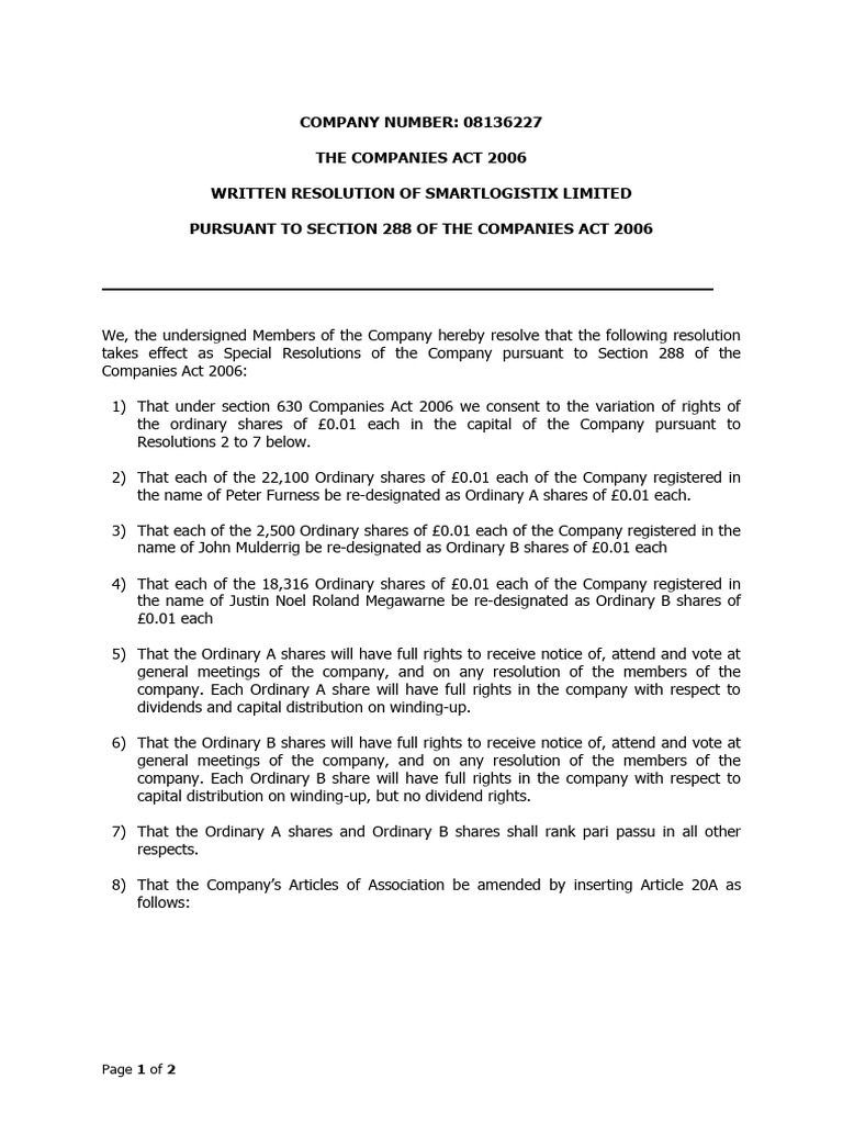 Written Special Resolution | PDF | Legal Documents