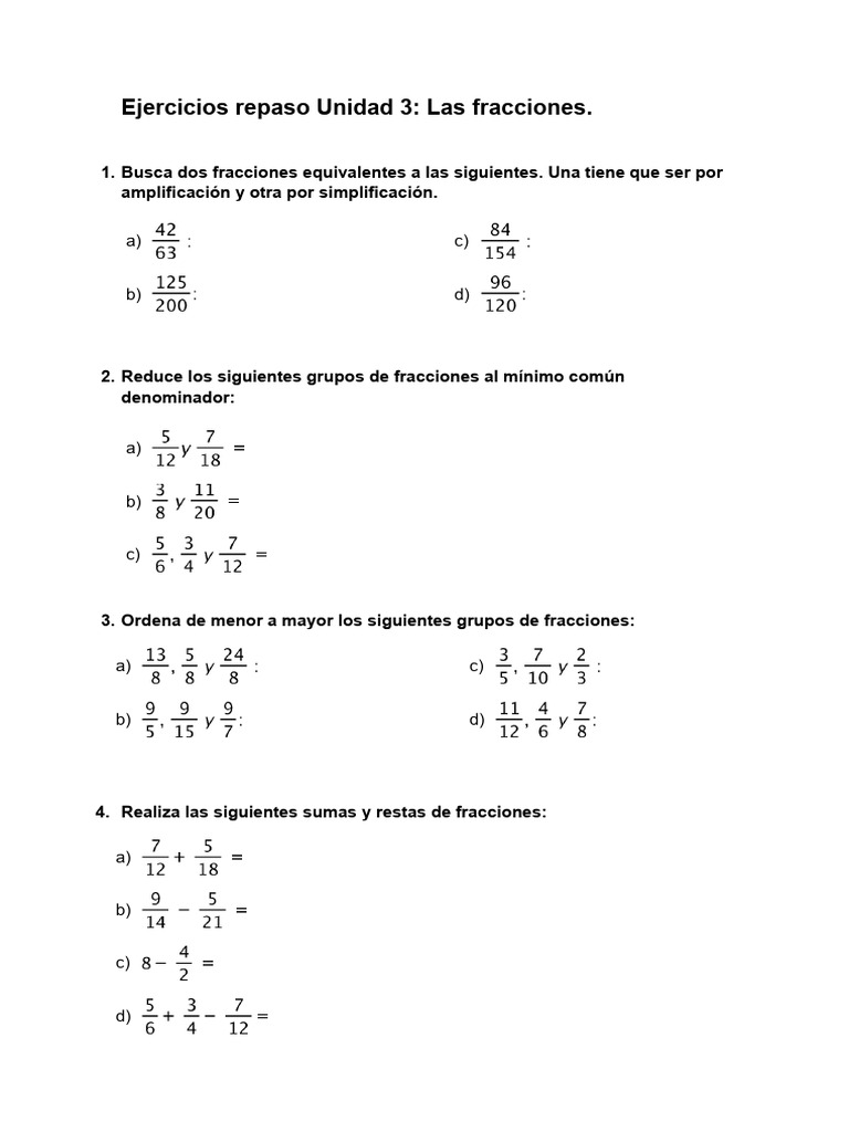 Ejercicios Repaso Unidad 3 | PDF