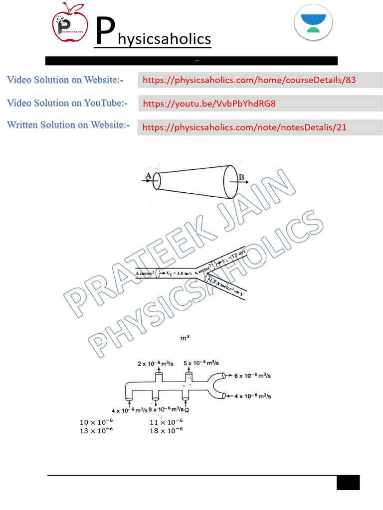Fluid Dynamics DPP: Continuity & Bernoulli | PDF | Fluid Dynamics ...