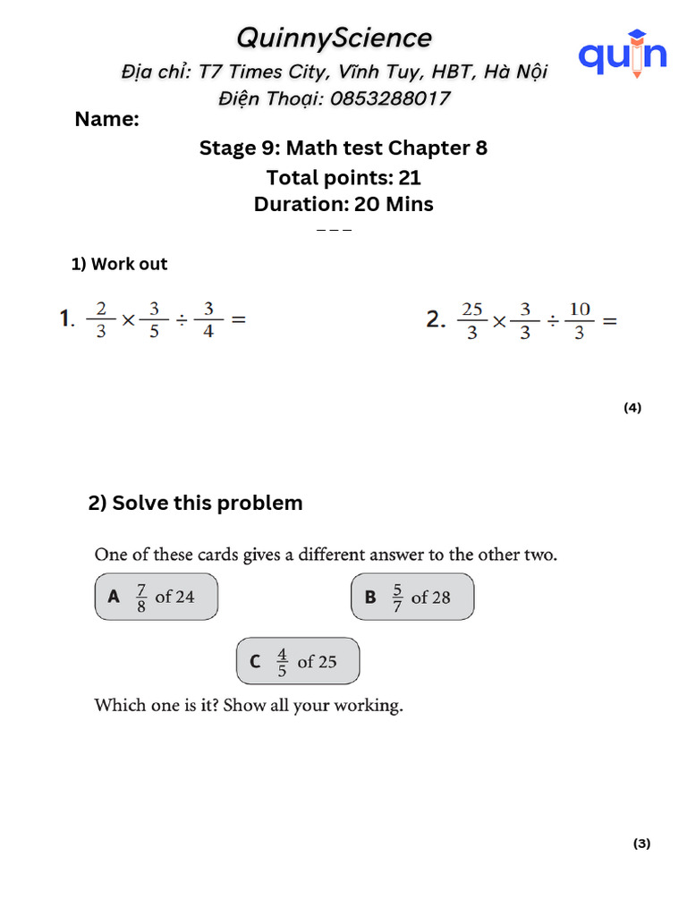 Chapter 8 Math Test Instructions | PDF