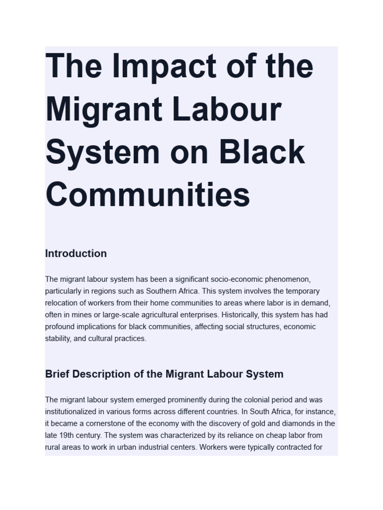 The Impact of The Migrant Labour System On Black Communities | PDF ...