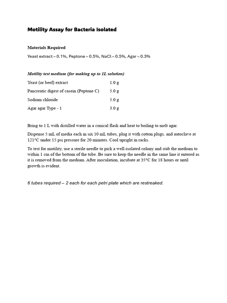Motility Assay For Bacteria Isolated | PDF