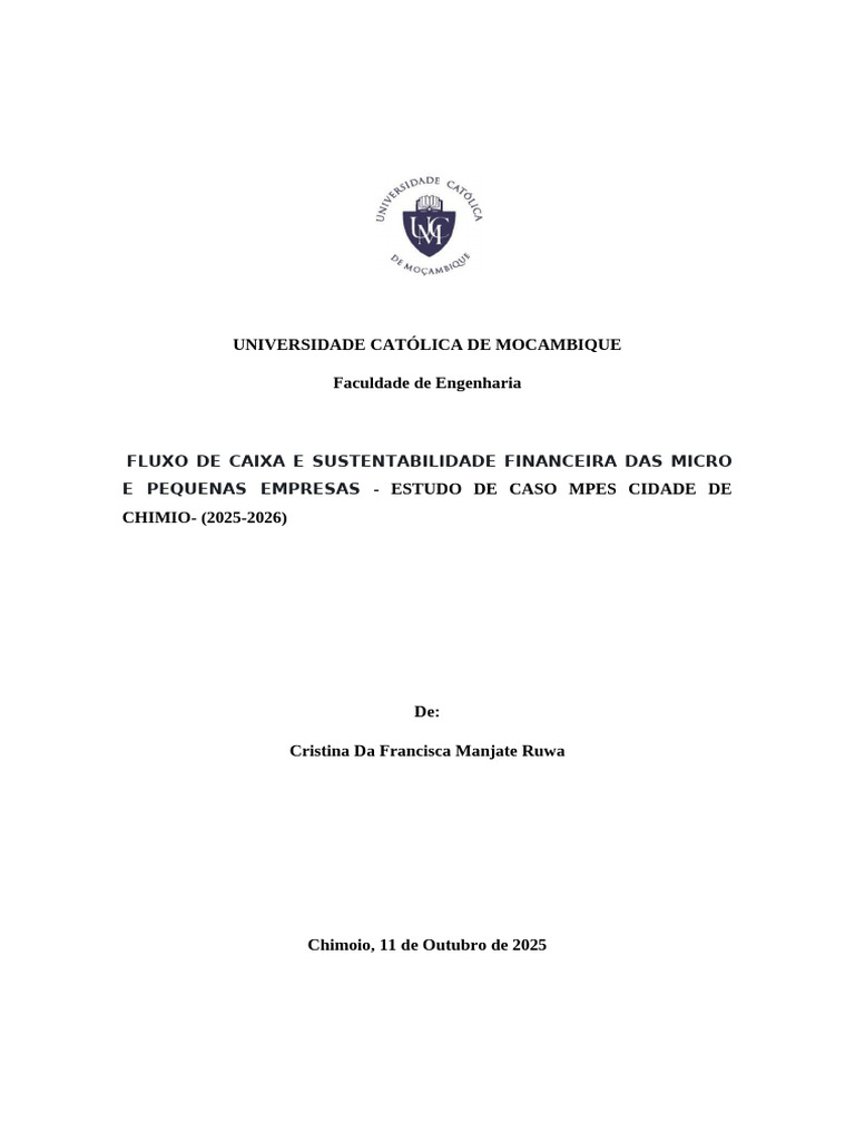 Fluxo de Caixa e Sustentabilidade MPEs Chimoio | PDF | Fluxo de caixa ...