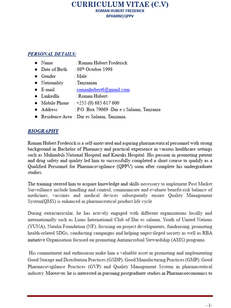 CV Roman Hubert Frederck - Store Keeping Manager | PDF ...