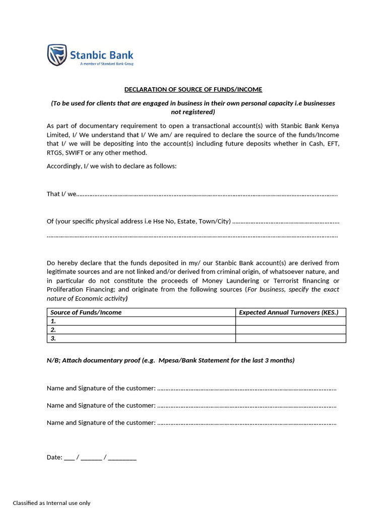 Source of Funds Declaration Form 1 | PDF
