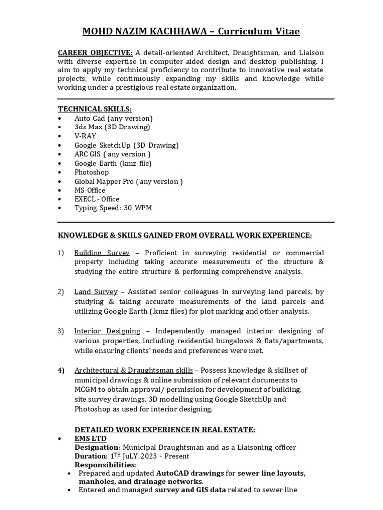 Mohd Nazim Kachhawa Curriculum Vitae | PDF | Technical Drawing | Geographic Information System