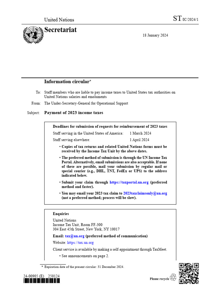 UN 2023 Income Tax Reimbursement Guide | PDF | Irs Tax Forms | Income ...