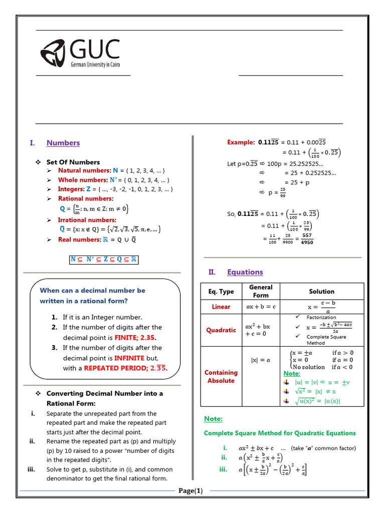 Summary Ch1 | PDF | Numbers | Trigonometric Functions