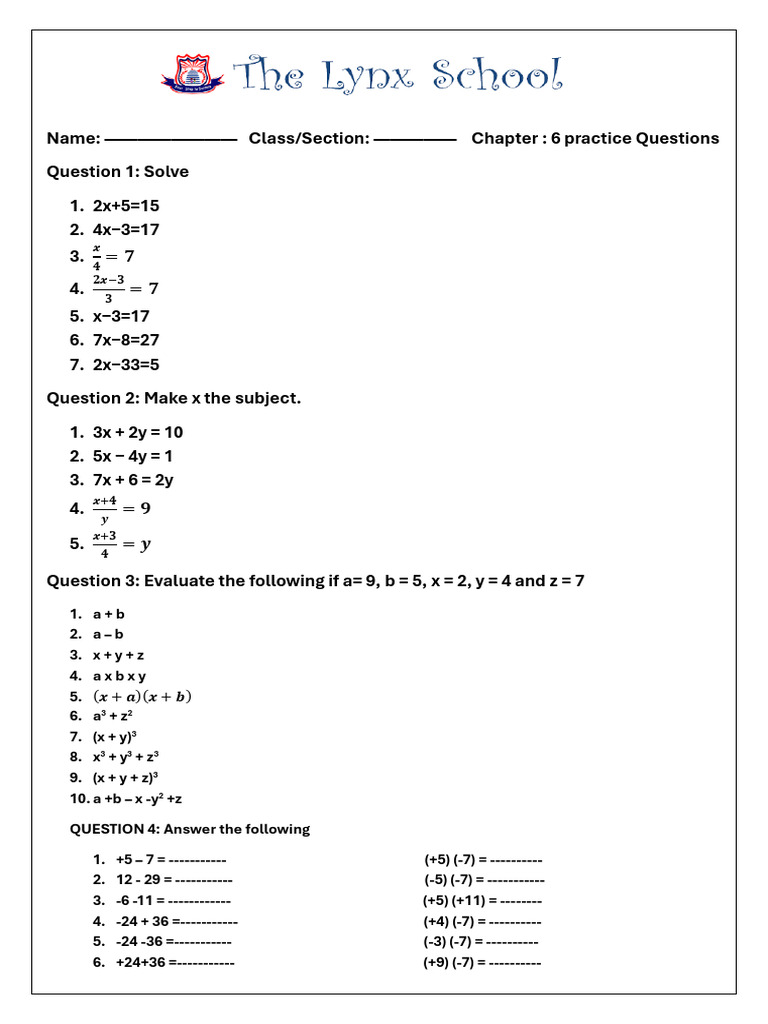 Chapter 6 Math Practice Questions | PDF