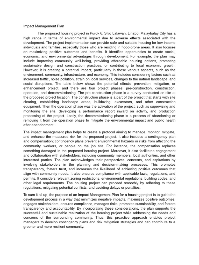 Impact Management Plan - Intro | PDF | Risk | Sustainability
