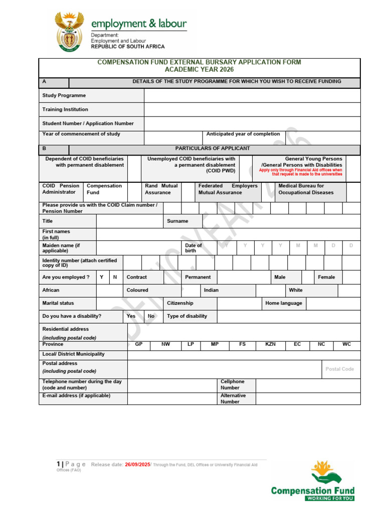 CF External Bursary Application Form 2026 | PDF | Pension | Consent