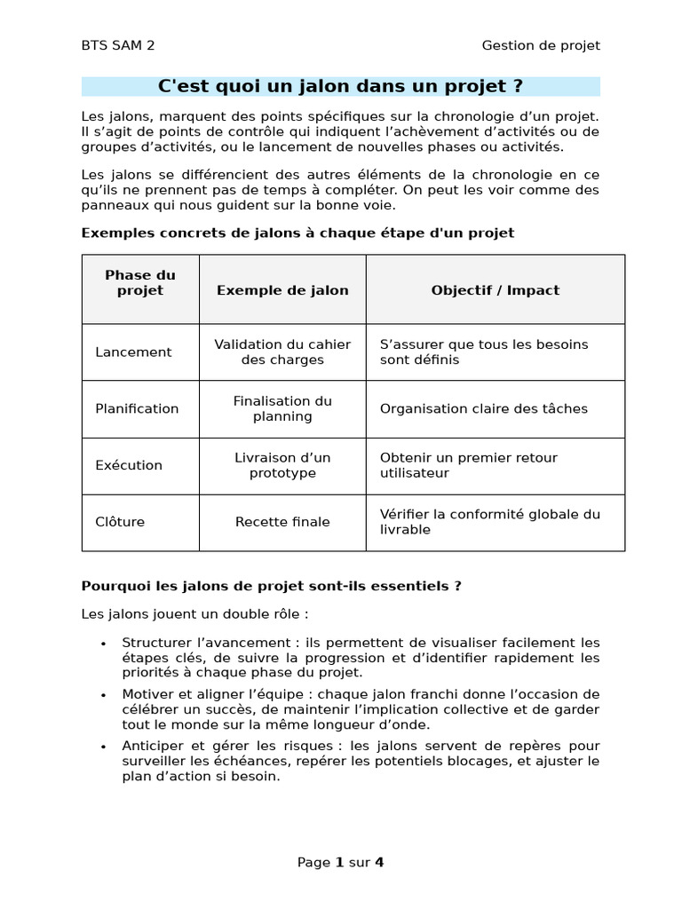 Comprendre les jalons de projet | PDF | Gestion de projet | Planification