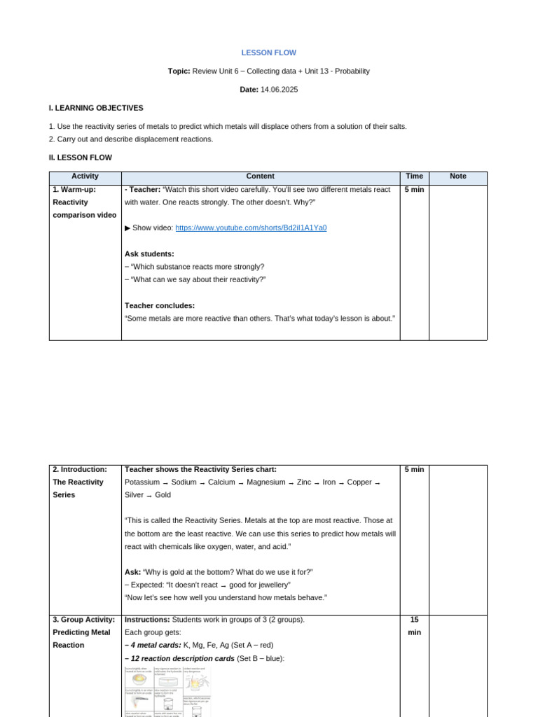 Lesson Flow - 5.1 | PDF | Metals | Magnesium