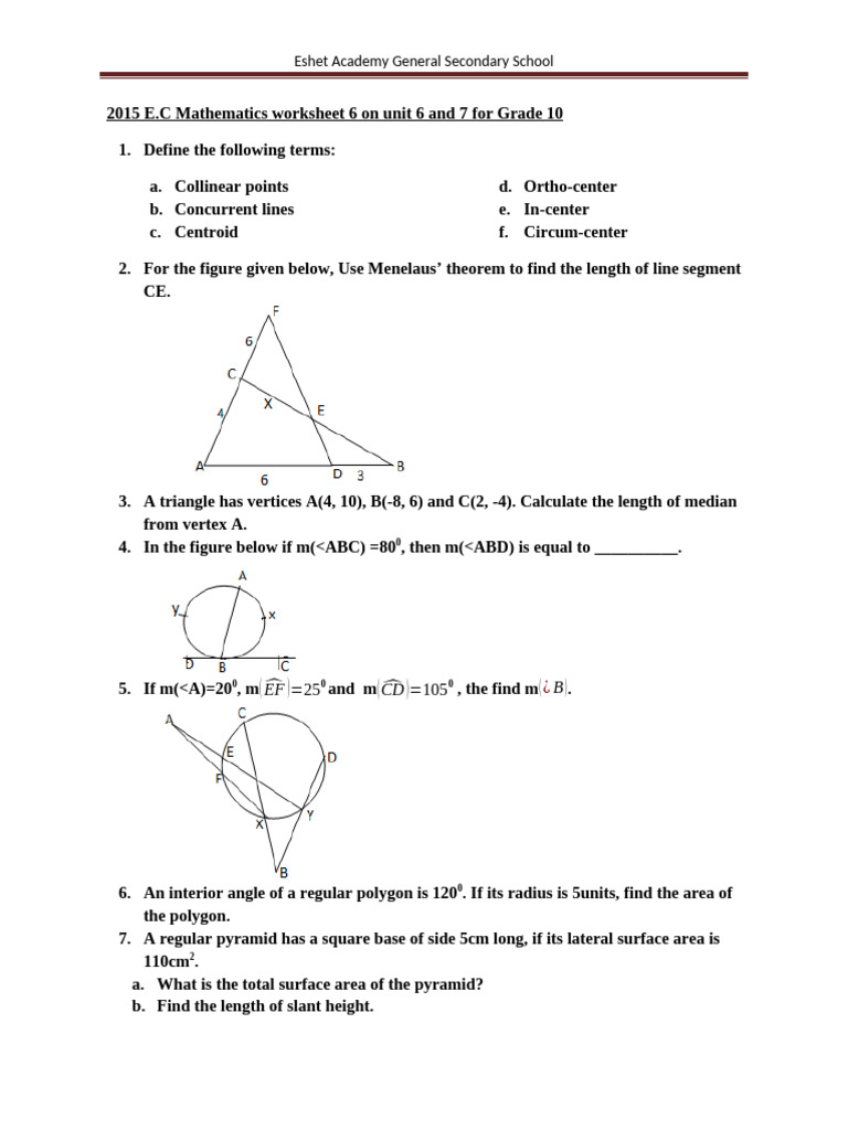 Grade 10 Math Worksheet: Geometry & Volume | PDF | Mathematics ...